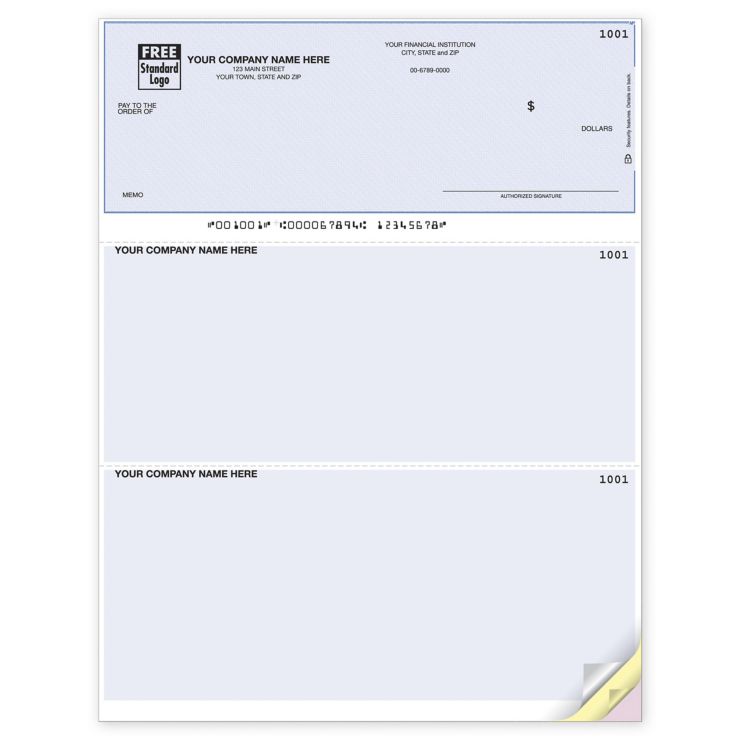 Unlined - Top Laser business checks 1-Part Bradford Business Checks