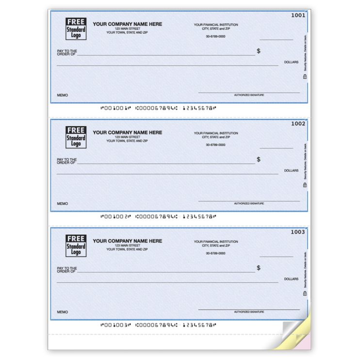 Lined - Laser 3 to a page business checks 1-Part Bradford Business Checks